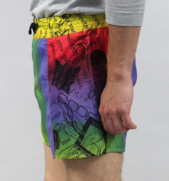 VAGABOND 90s Rainbow Color Swim Trunks, Colorful Vint… - Gem