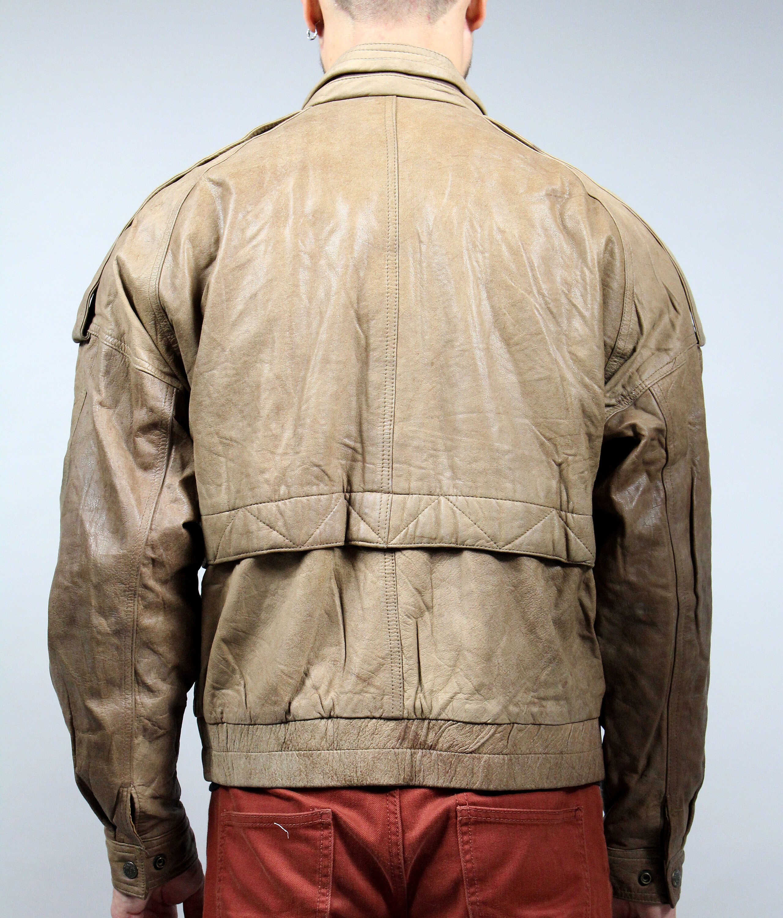 80s Genuine Leather Brown Bomber Jacket . Vintage Rocker 80s Genuine Leather Brown Bomber Jacket . Vintage Rocker
