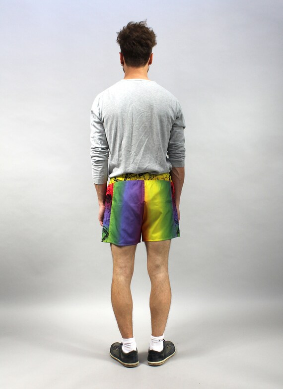 VAGABOND 90s Rainbow Color Swim Trunks, Colorful Vint… - Gem