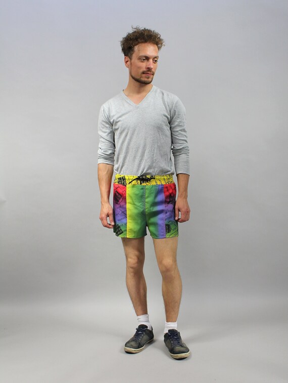 VAGABOND 90s Rainbow Color Swim Trunks Colorful Vintage Mens - Etsy