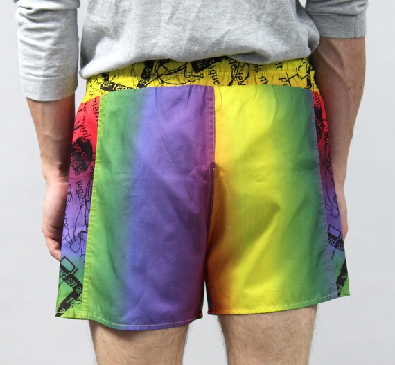 VAGABOND 90s Rainbow Color Swim Trunks, Colorful Vint… - Gem