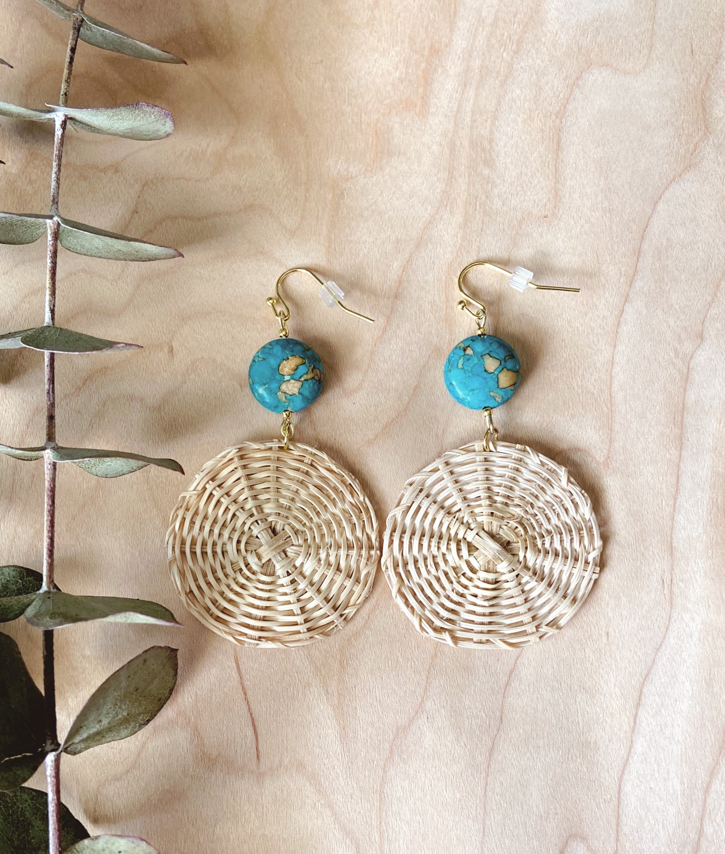 Woven Round Wicker / Straw Disc Earrings Straw Disc Round Drop - Etsy