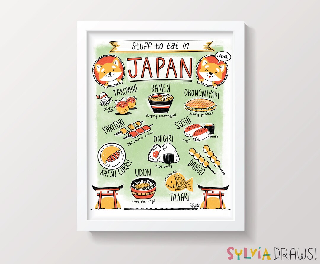 Stuff to Eat in Japan - Japanese Food Print - Etsy