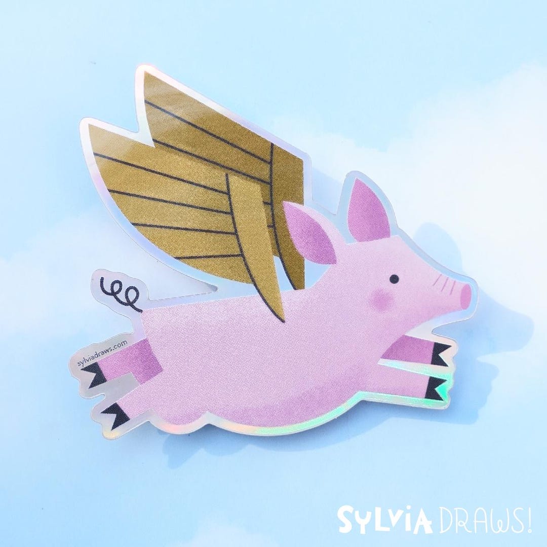 Flying Pig Holographic Foil Sticker - Etsy