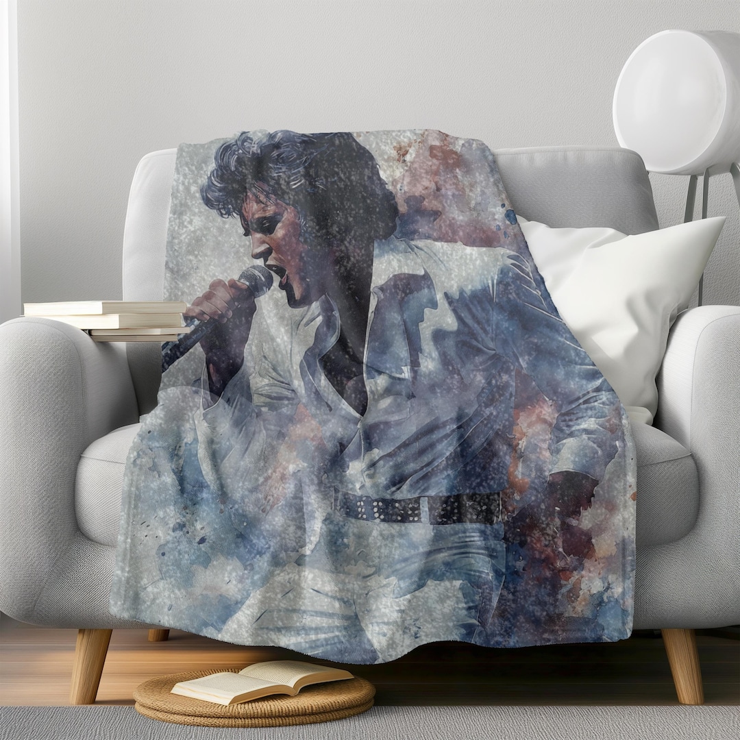 Crushed Velvet Elvis Presley Blanket - Cozy Watercolor Art - Retro ...