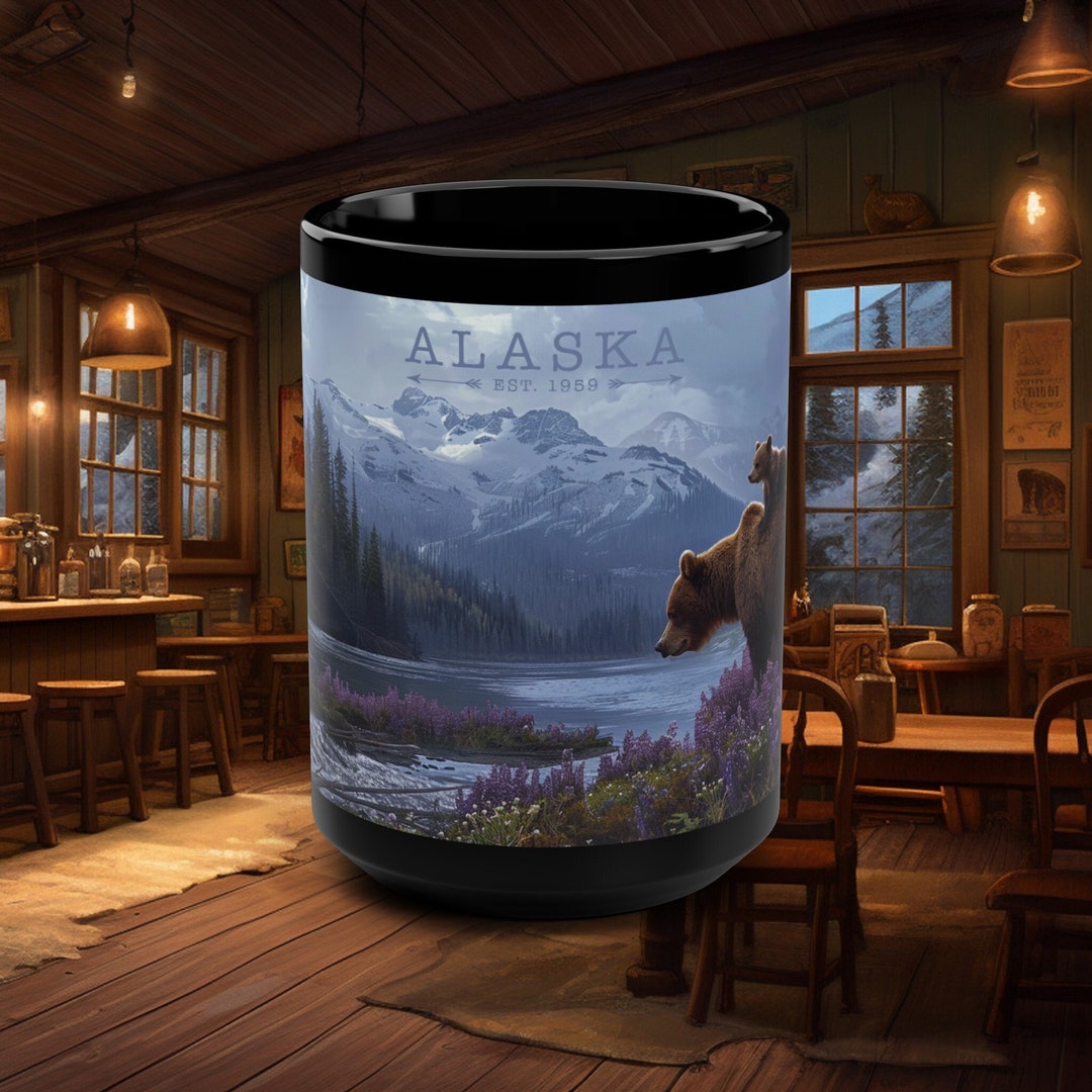 Alaska Mama Bear With Cub Ceramic Coffee Mug 15oz, Alaskan Gift, Alaska ...