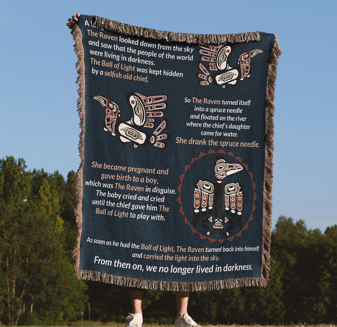 Northern Exposure Tlingit Raven Story Woven Blanket Tapestry - Story of ...