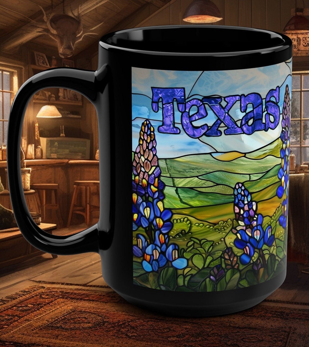 Texas Bluebonnet Stained Glass Ceramic Coffee Mug 15oz, Texan Gift ...