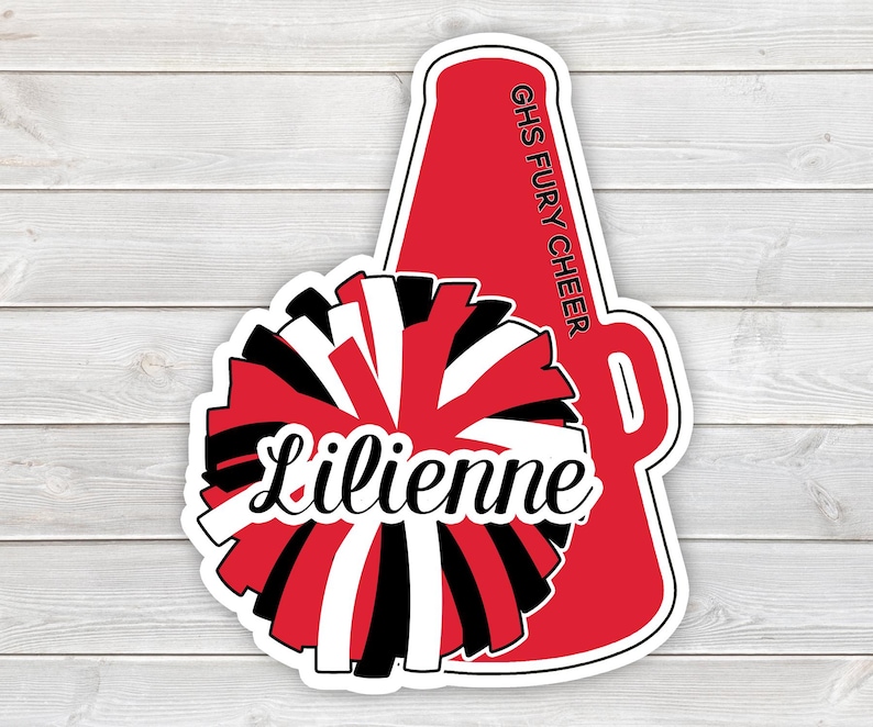 PRINTED Personalized Cheer Team Door Sign: Laminated Megaphone & Pom ...