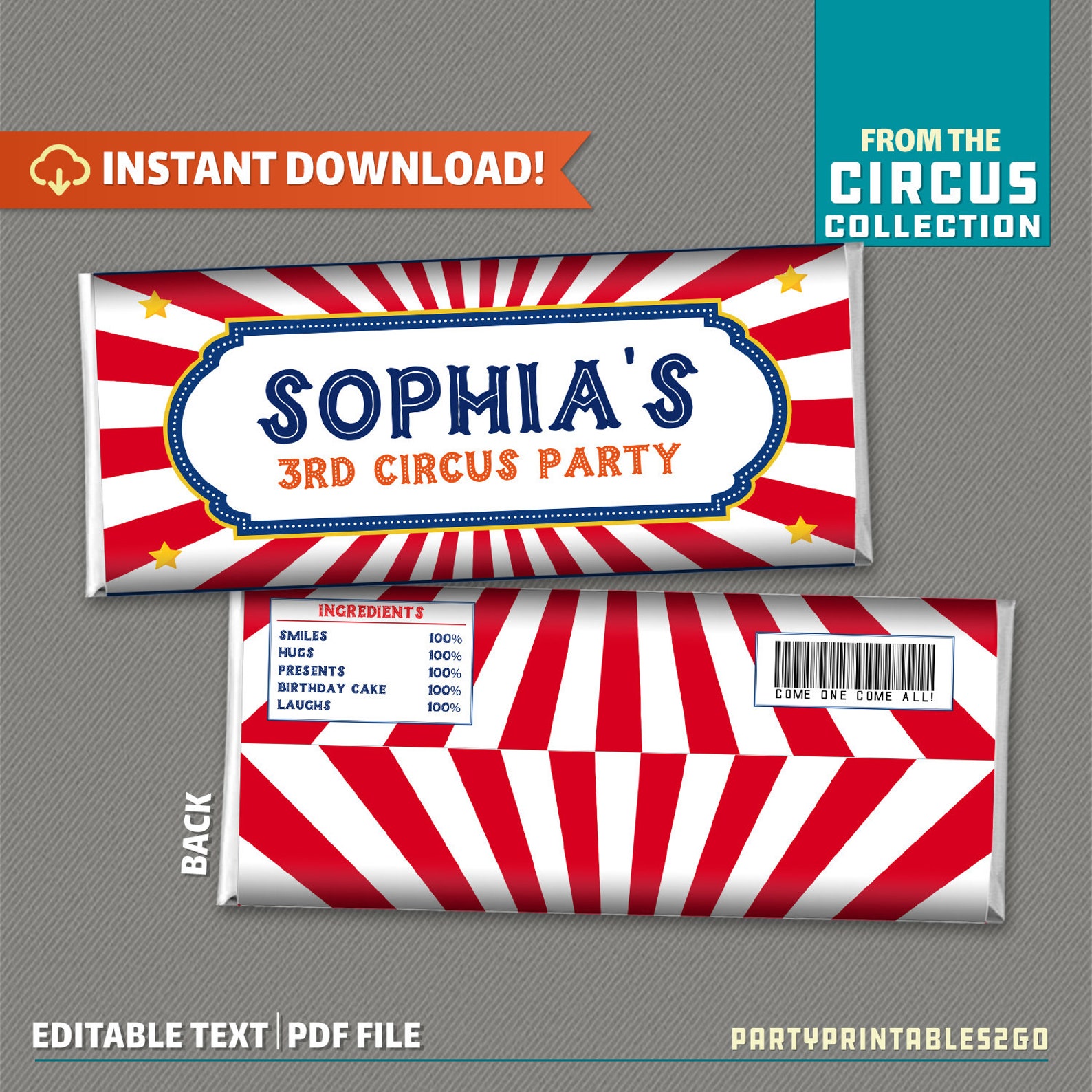 Circus Party Standard Size Chocolate Wrappers Carnival | Etsy