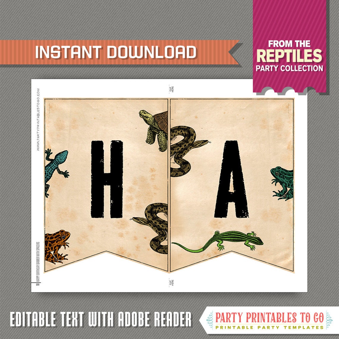 Reptile Party Banner With Spacers INSTANT DOWNLOAD | Etsy
