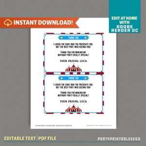 Carnival Party Thank You Cards - Carnival Birthday - Circus Birthday ...
