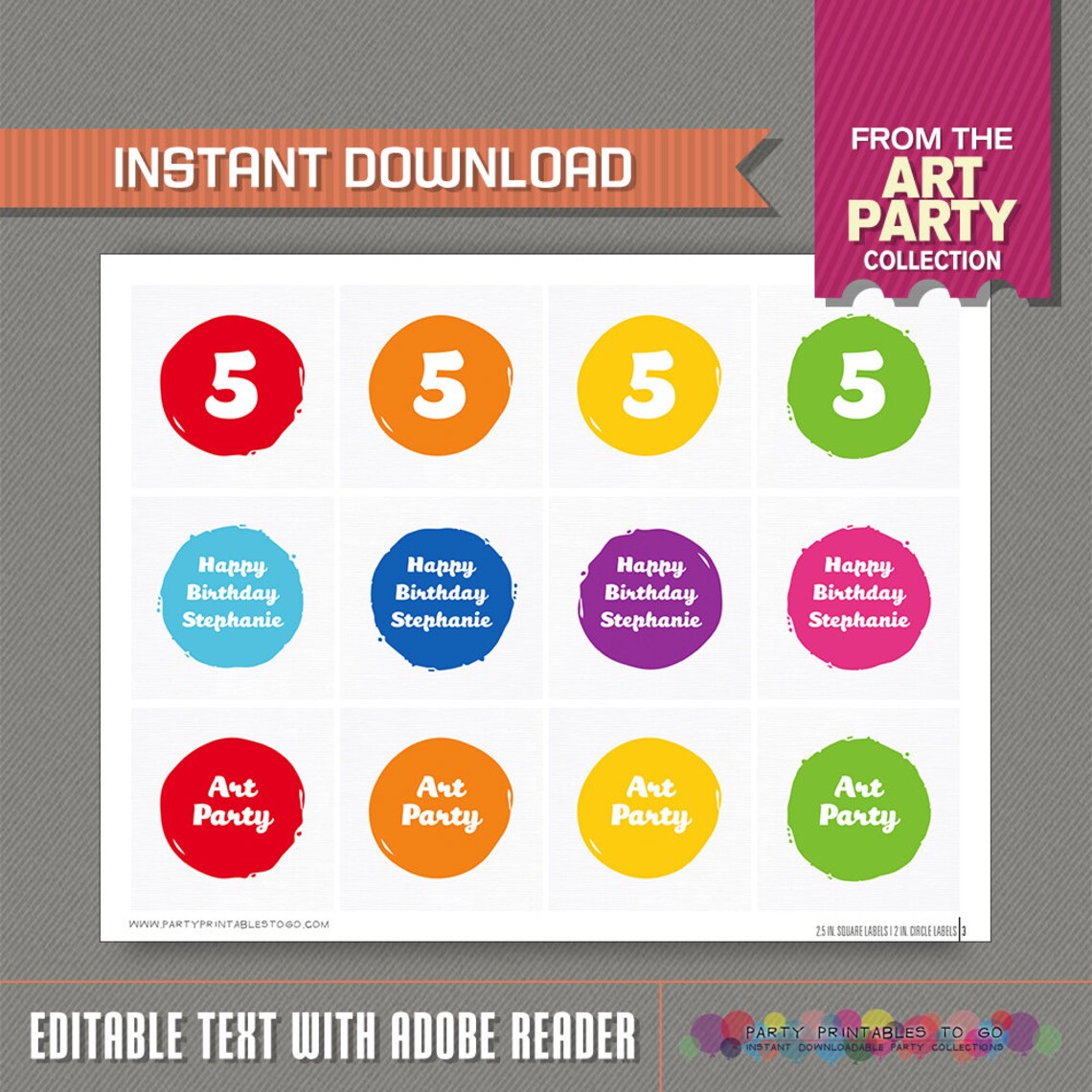 Art Party Printable Birthday Labels Art Birthday Editable - Etsy