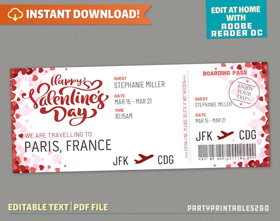 Surprise Trip Happy Valentine's Day Boarding Pass - Ticket Flight ...