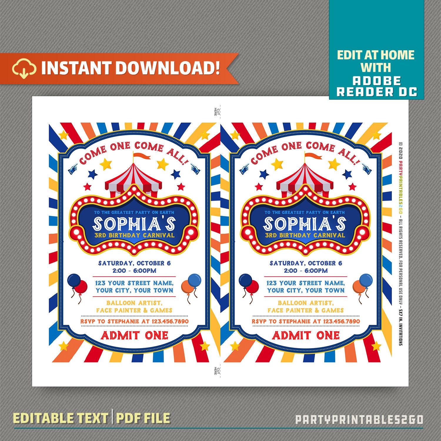 Circus Invitations - Carnival Birthday Invitations - Carnival Party ...