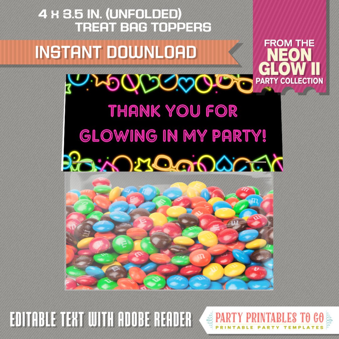 Neon Glow Party II Treat Bag Toppers - Neon Glow Labels - Neon Glow ...