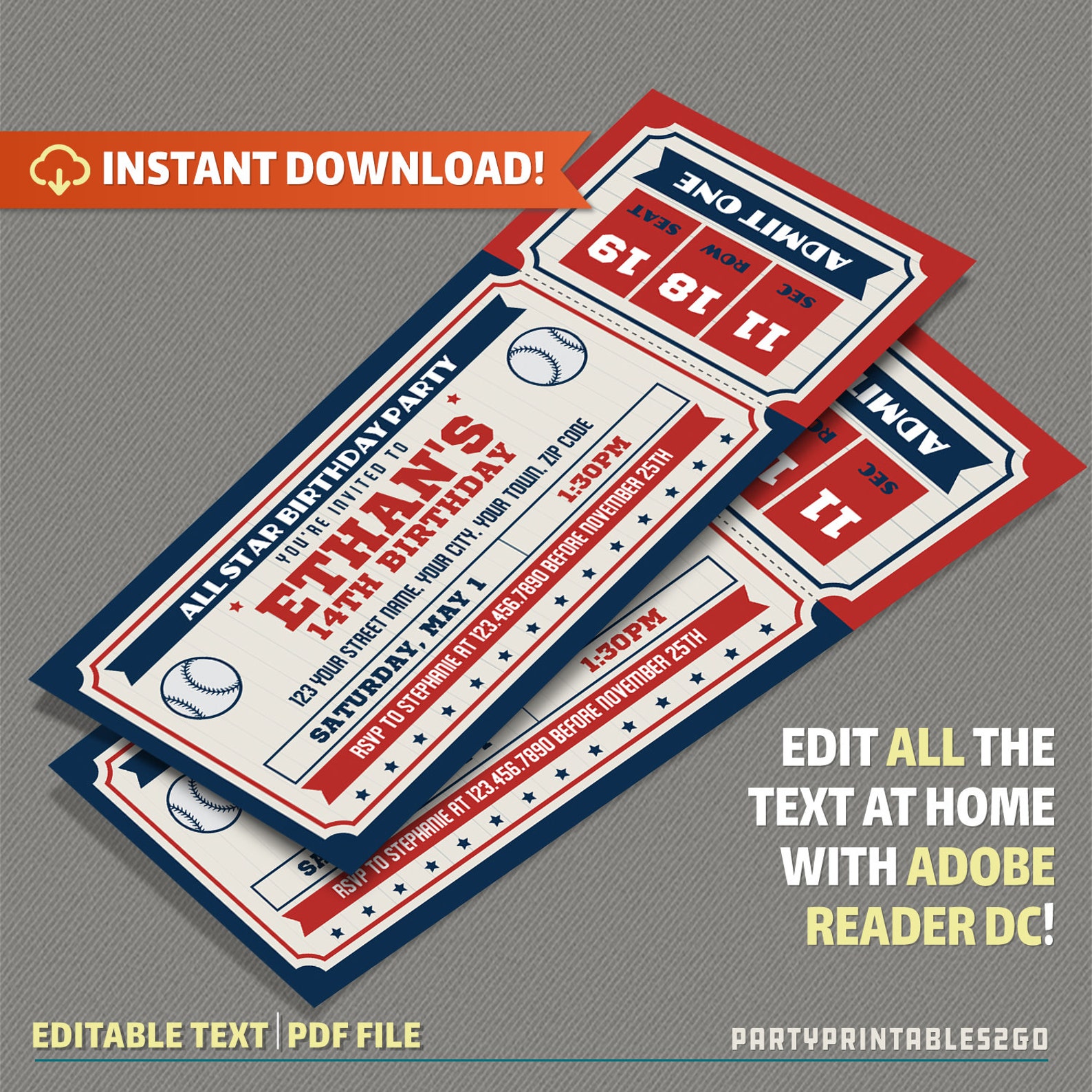 Baseball Ticket Invitation Baseball Birthday Baseball - Etsy