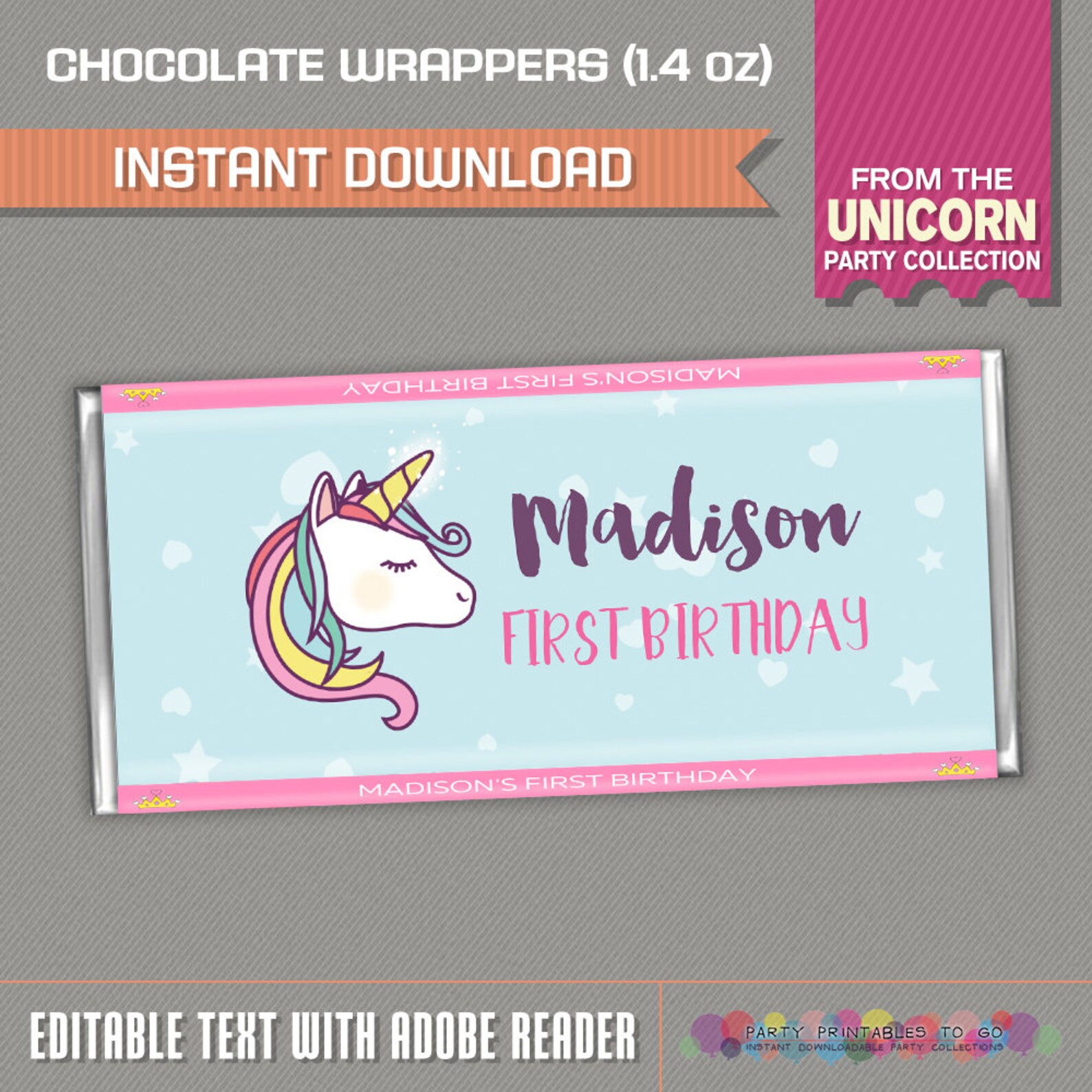 Unicorn Party Candy Bar Wrappers Unicorn Birthday Unicorn | Etsy