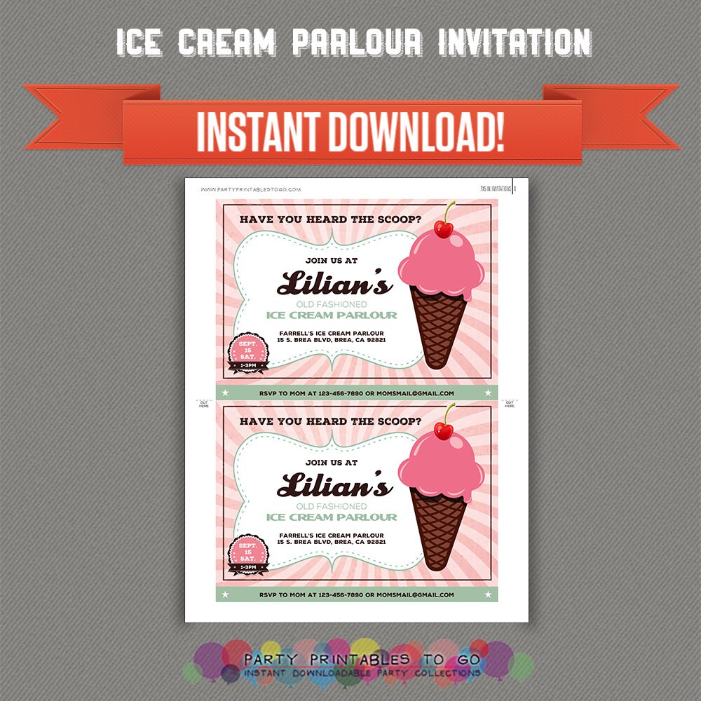 Ice Cream Parlour Party Printable Invitation Editable PDF | Etsy