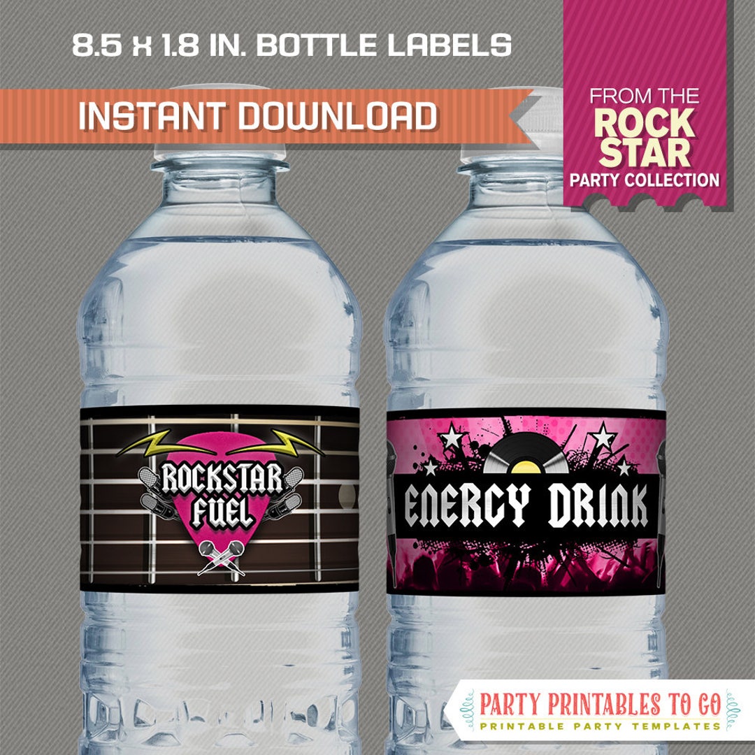 Rockstar Party Bottle Labels or Napkin Rings (pink) INSTANT DOWNLOAD ...