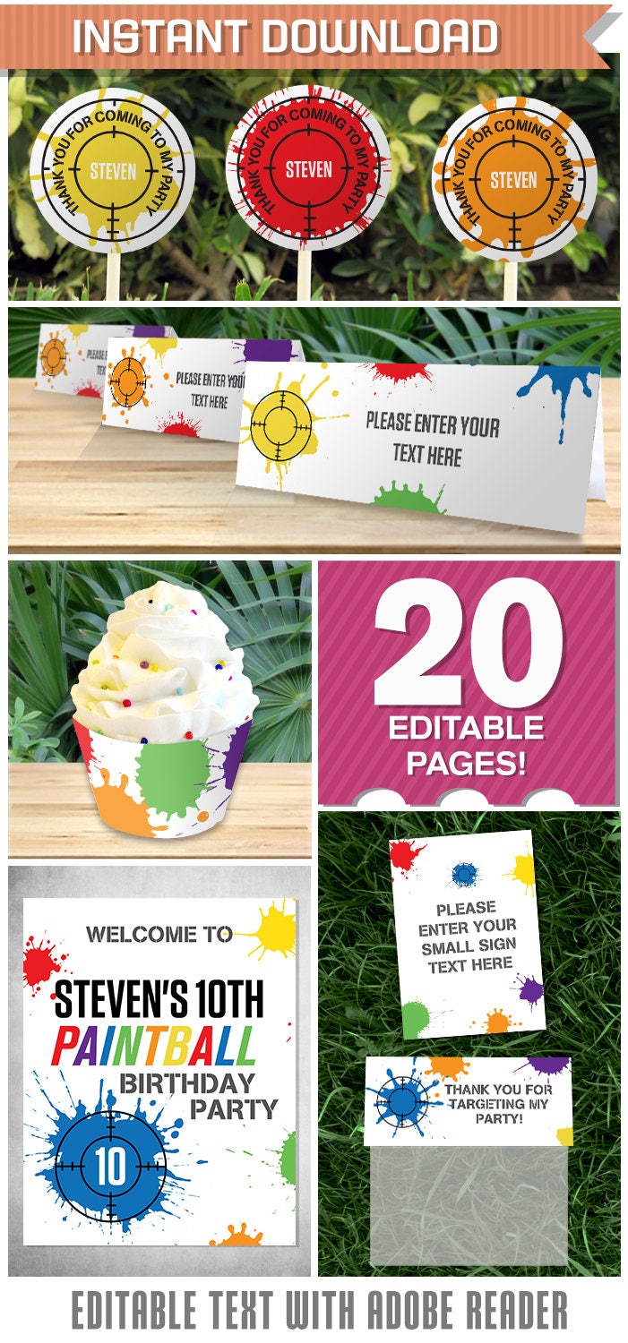 Paintball Party Invitations & Decorations Paintball Birthday - Etsy