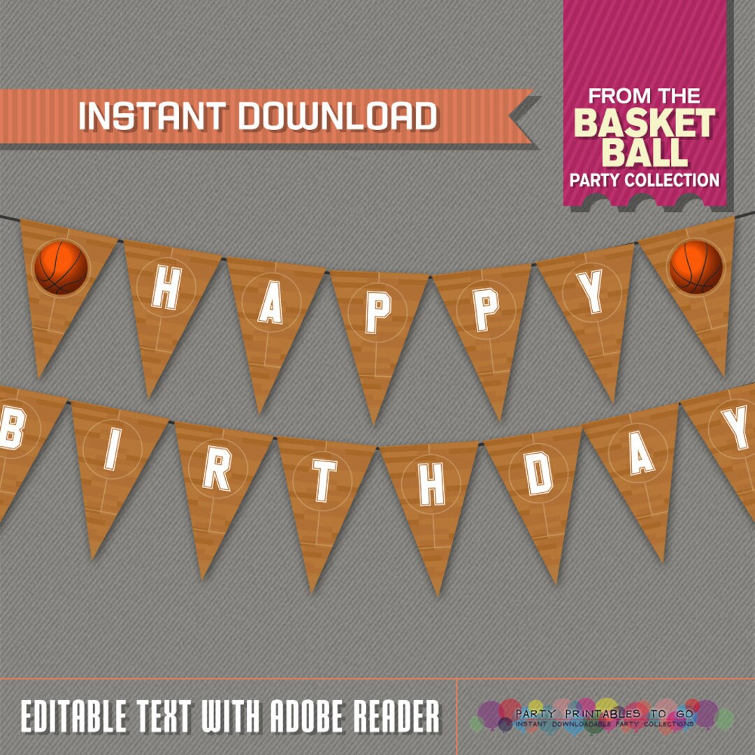 Basketball Party Birthday Banner With Spacers - Edit and Print at Home ...