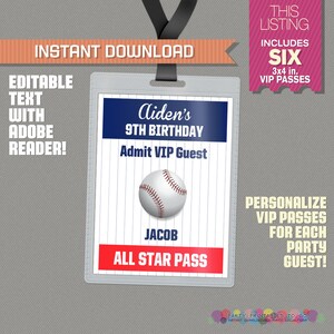 Baseball Party All Star Pass Printable Insert - Baseball Birthday ...
