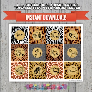 Safari Party Printable Birthday Labels - Editable PDF File - Print at ...