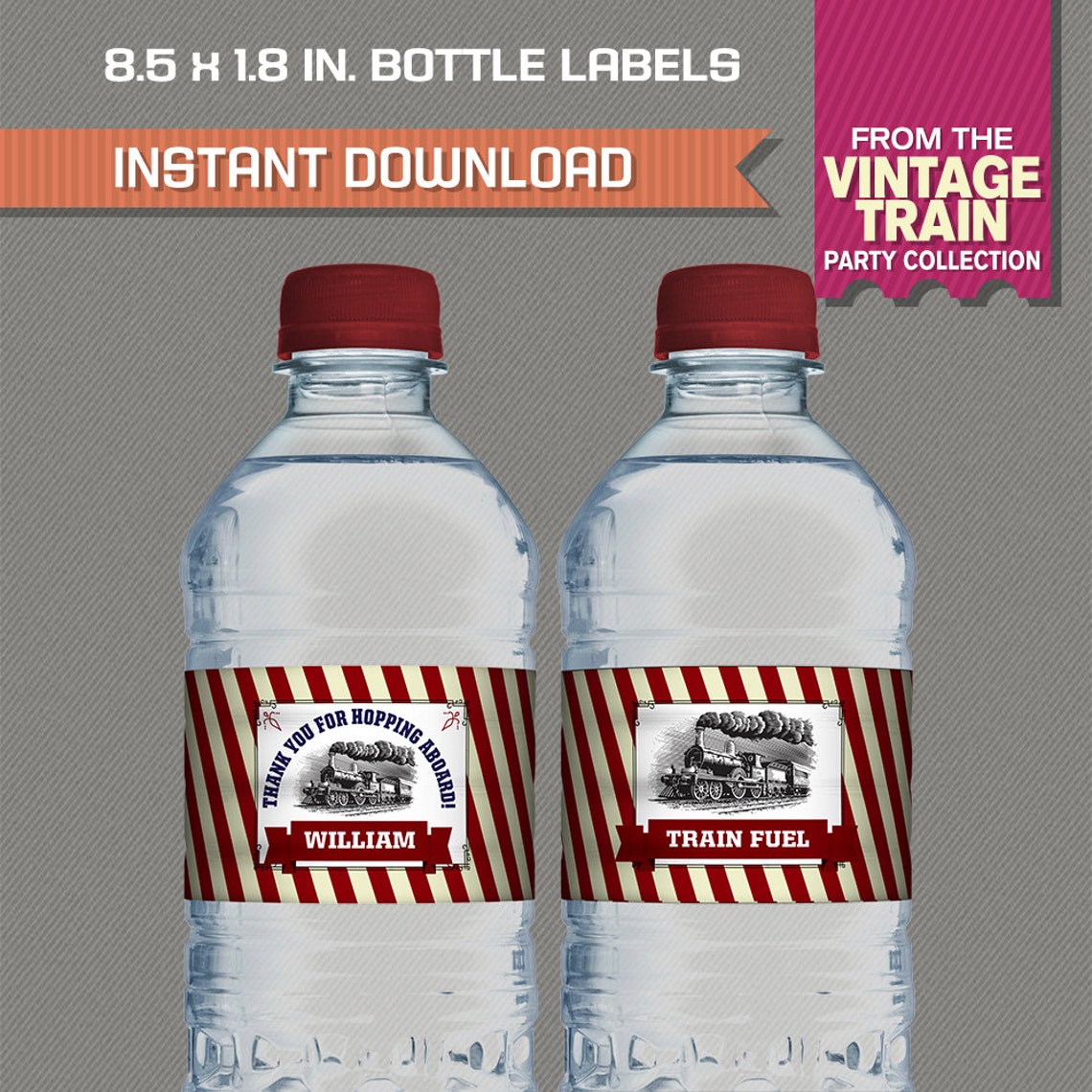 Train Party Printable Birthday Bottle Labels / Napkin Rings - Etsy