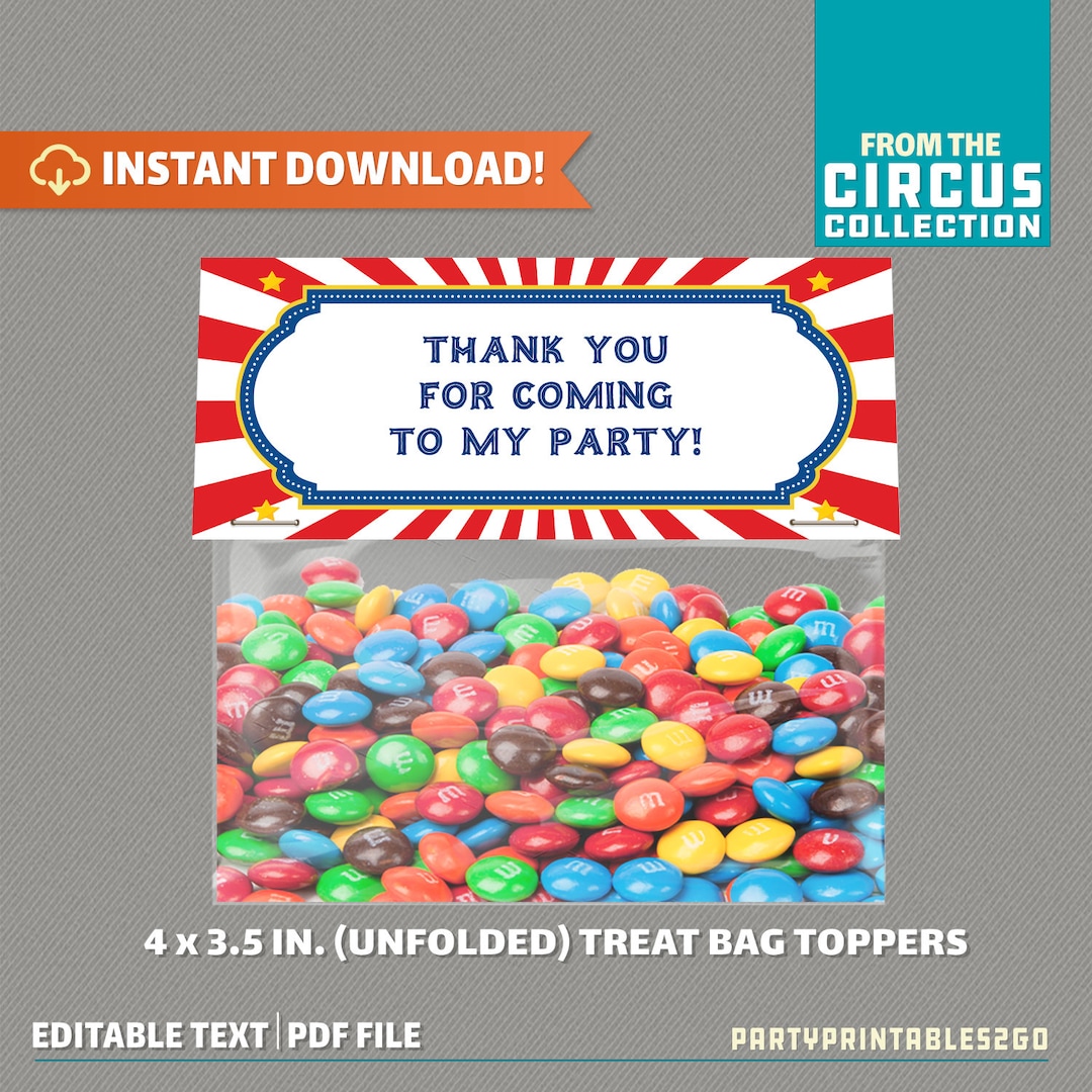 Circus Party Treat Bag Toppers - Carnival Bag Labels - Circus Birthday ...