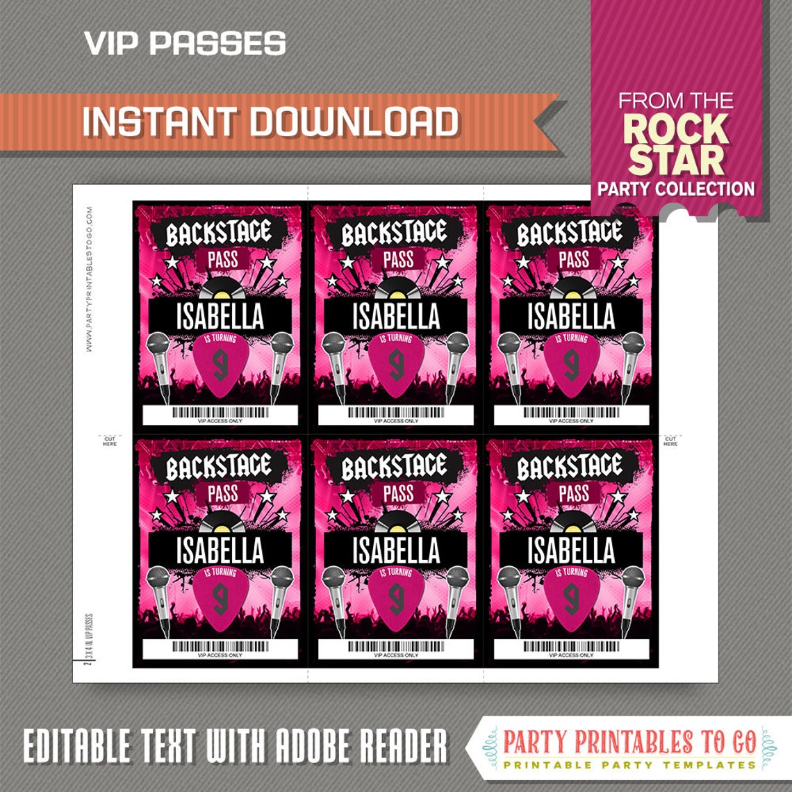 Rockstar Party Backstage Pass Printable Insert V2 Rockstar | Etsy