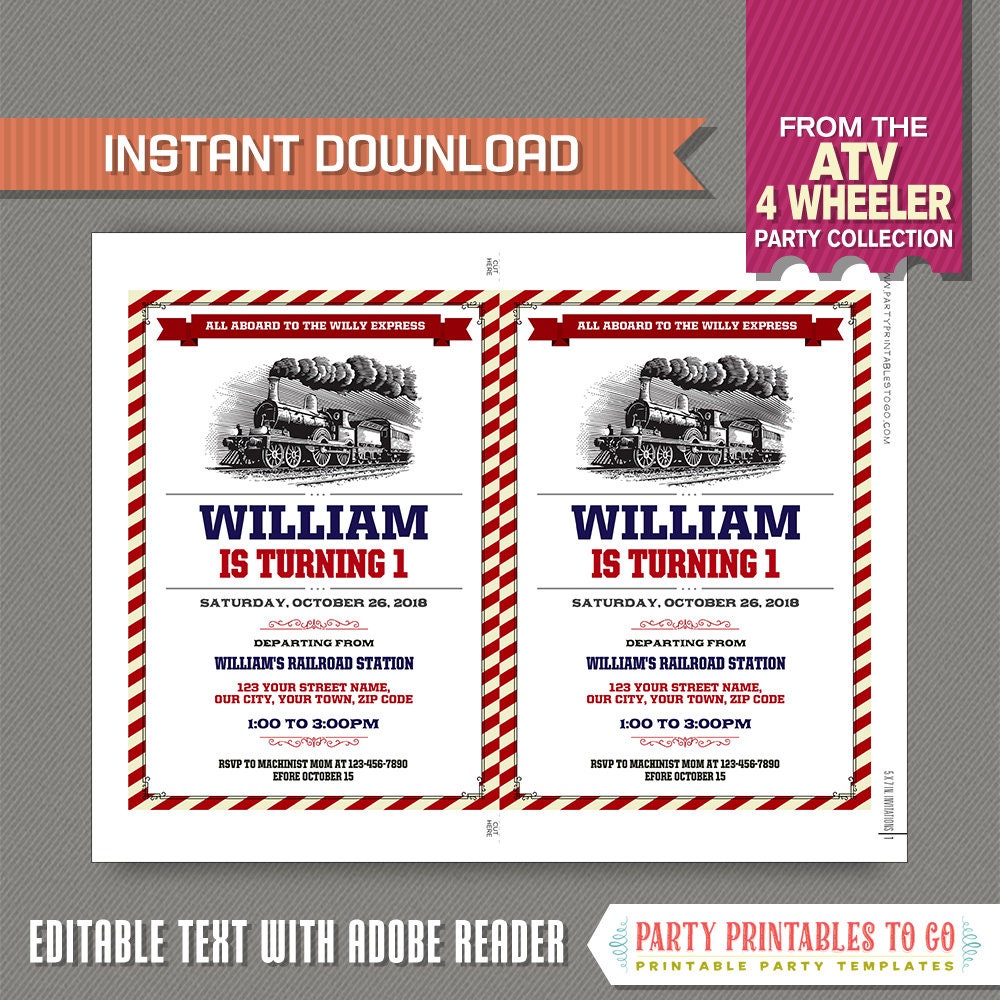 Train Party Invitation with FREE Thank you Cards Train | Etsy