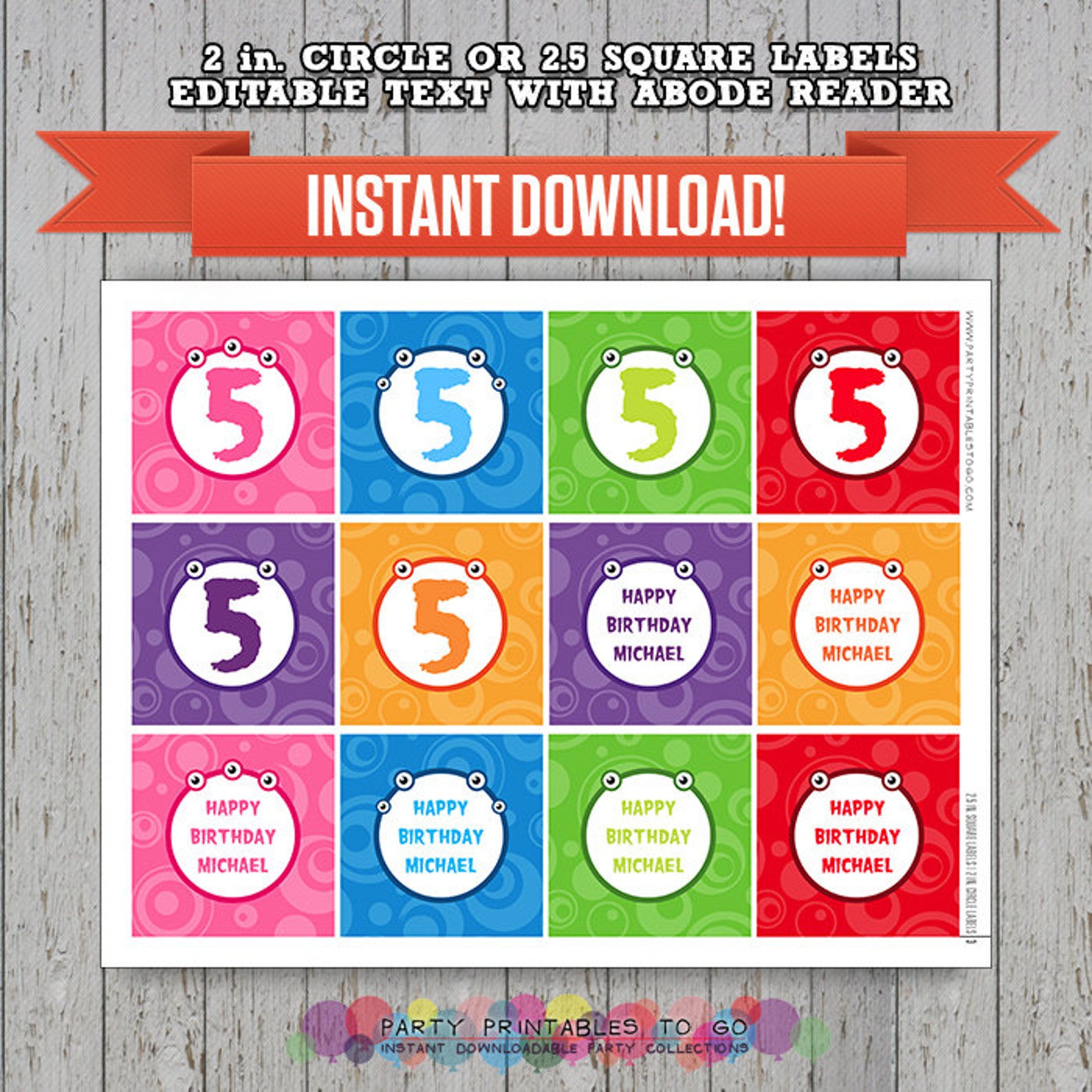 Monster Bash Party Printable Birthday Labels Editable PDF | Etsy