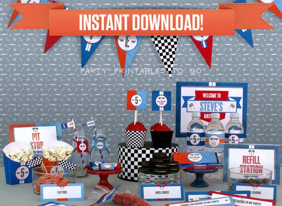 Race Car Birthday Party Printable Collection & Invitation - Editable ...