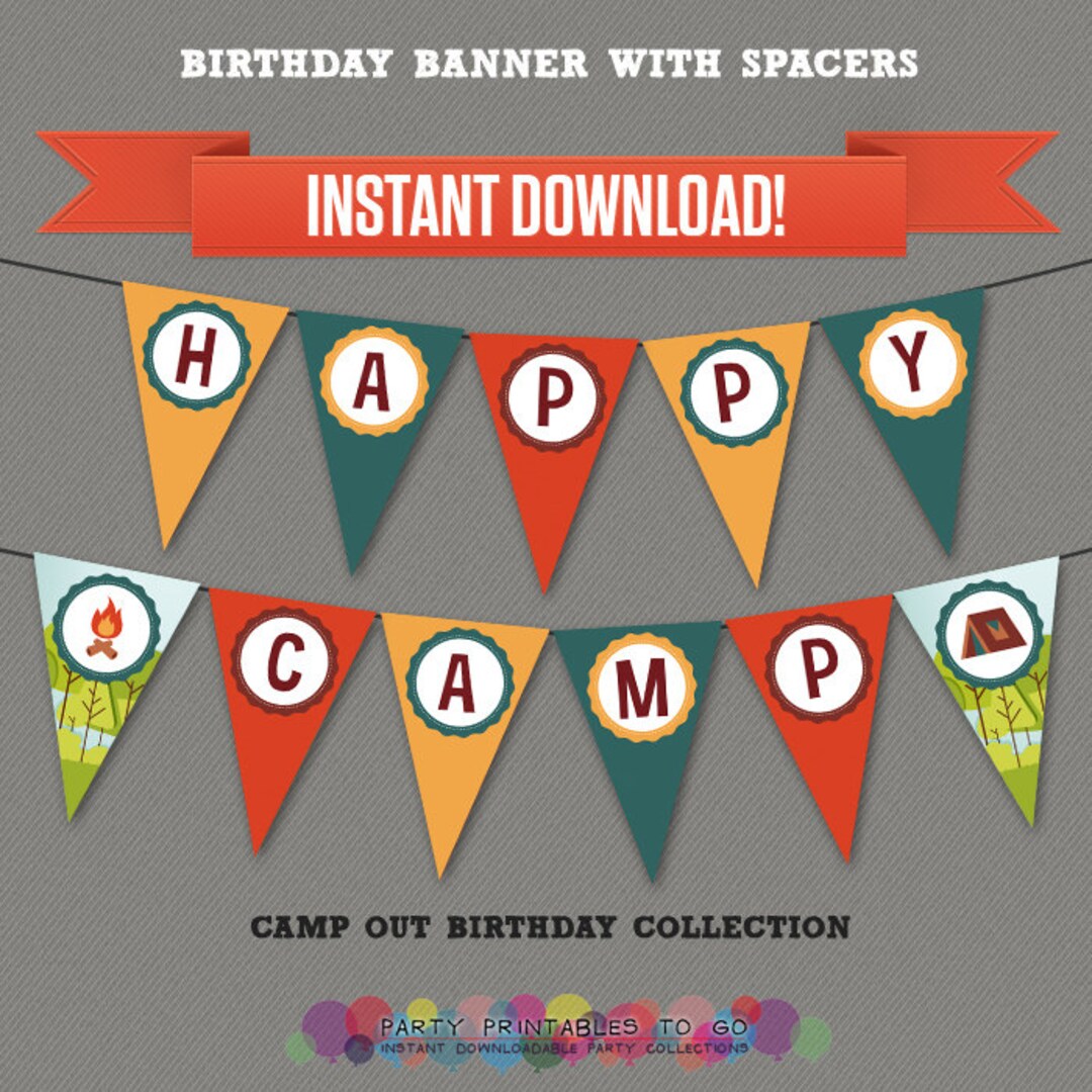 Camp Out / Camping Party Printable Birthday Banner With Spacers ...