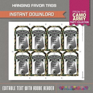 Army Party Favor Tag / Army Thank You Tag - INSTANT DOWNLOAD - Camo ...