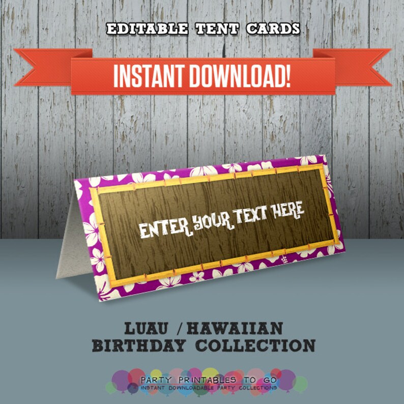 Luau Party - Hawaiian Party Printable Tent Cards / Place Cards / Food ...