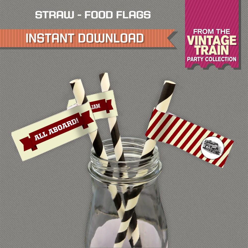 Train Straw Flags INSTANT DOWNLOAD Train Party Train | Etsy