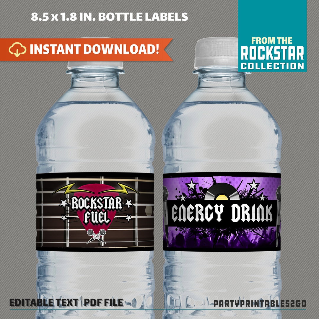 Rockstar Party Bottle Labels or Napkin Rings (purple) INSTANT DOWNLOAD ...