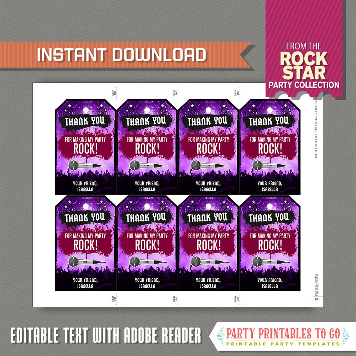 Rockstar Party Favor Tags / Rockstar Thank You Tag purple - Etsy