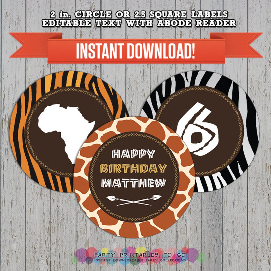 Safari Party Printable Birthday Labels Editable PDF File - Etsy