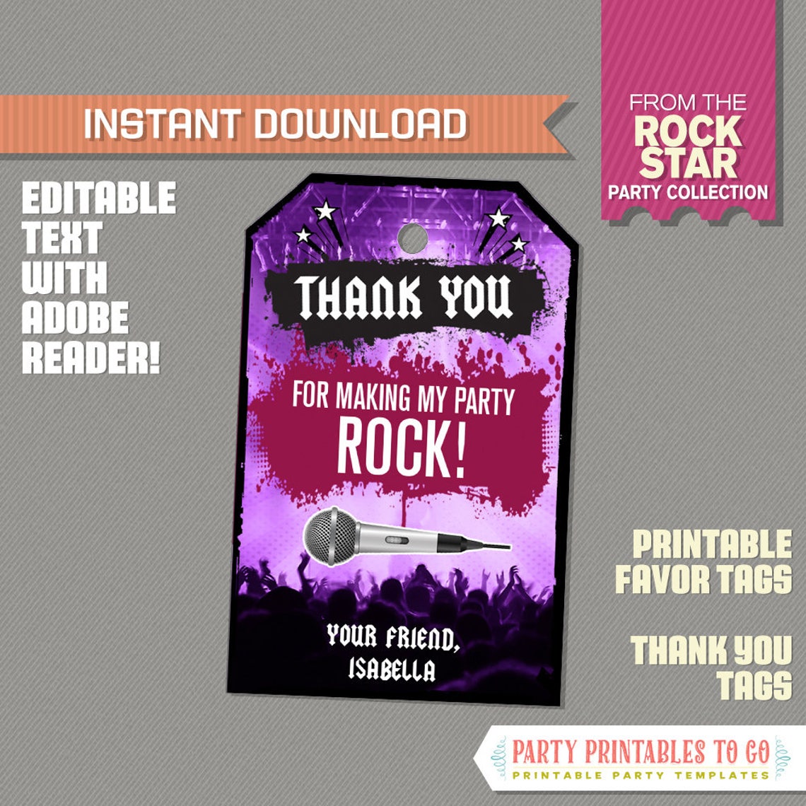 Rockstar Party Favor Tags / Rockstar Thank You Tag purple - Etsy