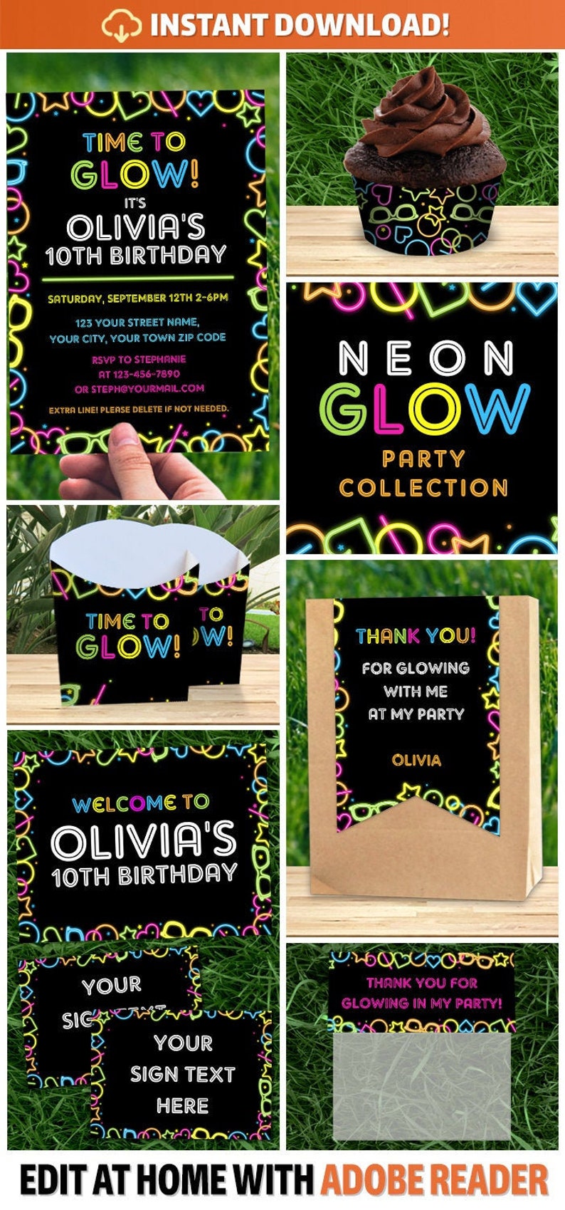 Neon Glow Party Invitations & Decorations II INSTANT - Etsy