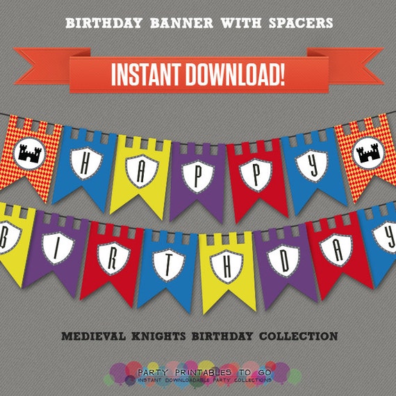 Medieval Knights Party Printable Birthday Banner with Spacers ...