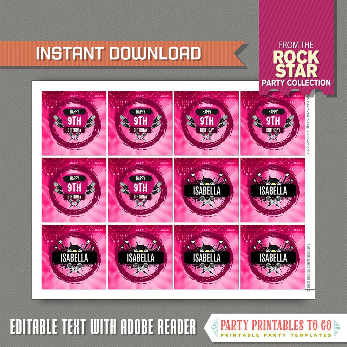 Rockstar Party Printable Birthday Labels Rockstar Cupcake | Etsy