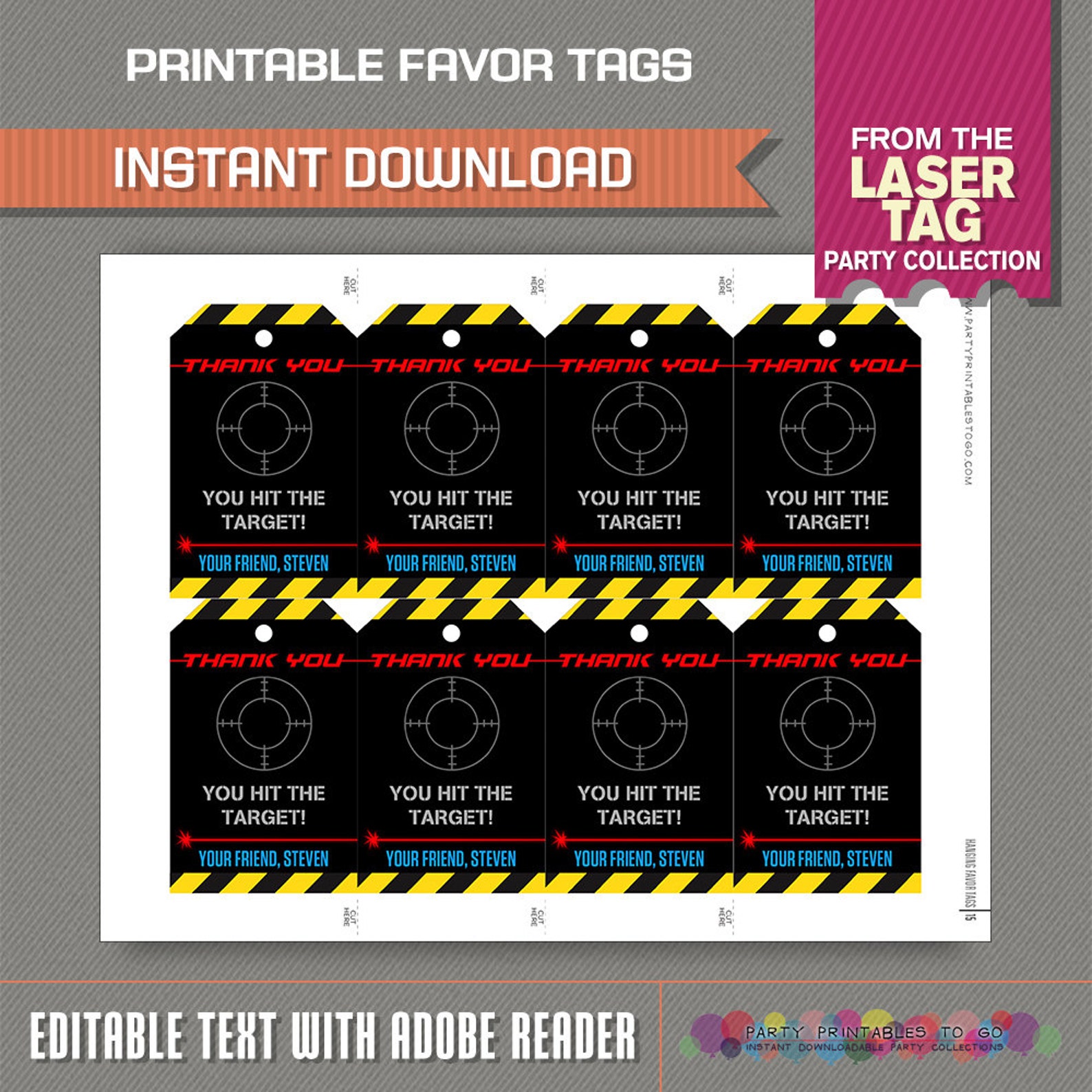 Laser Tag Party Favor Tags / Laser Tag Thank You Tag Laser - Etsy