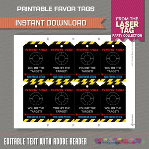 Laser Tag Party Favor Tags / Laser Tag Thank You Tag - Laser Tag ...