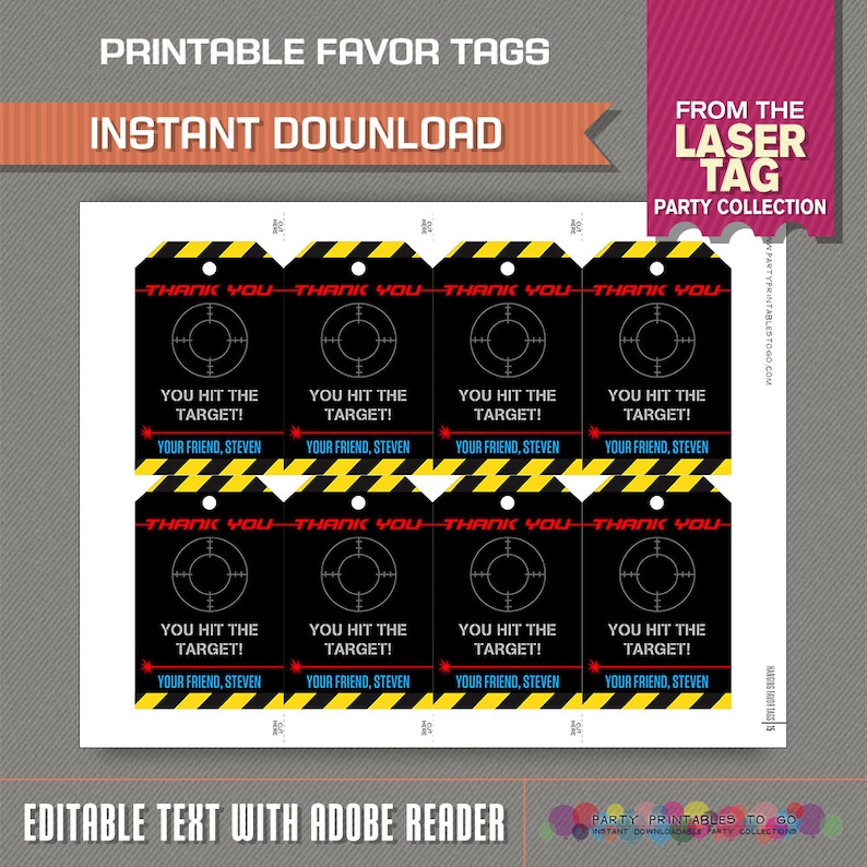 Laser Tag Party Favor Tags / Laser Tag Thank You Tag Laser - Etsy