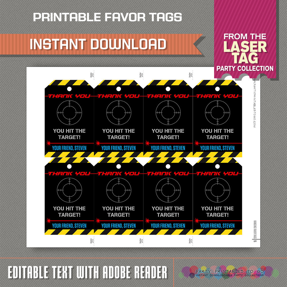 Laser Tag Party Favor Tags / Laser Tag Thank You Tag Laser - Etsy