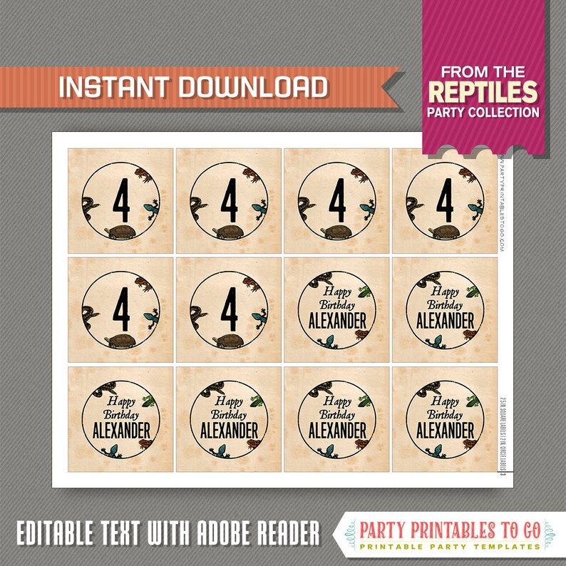 Reptile Party Labels / Reptile Party Cupcake Toppers INSTANT - Etsy